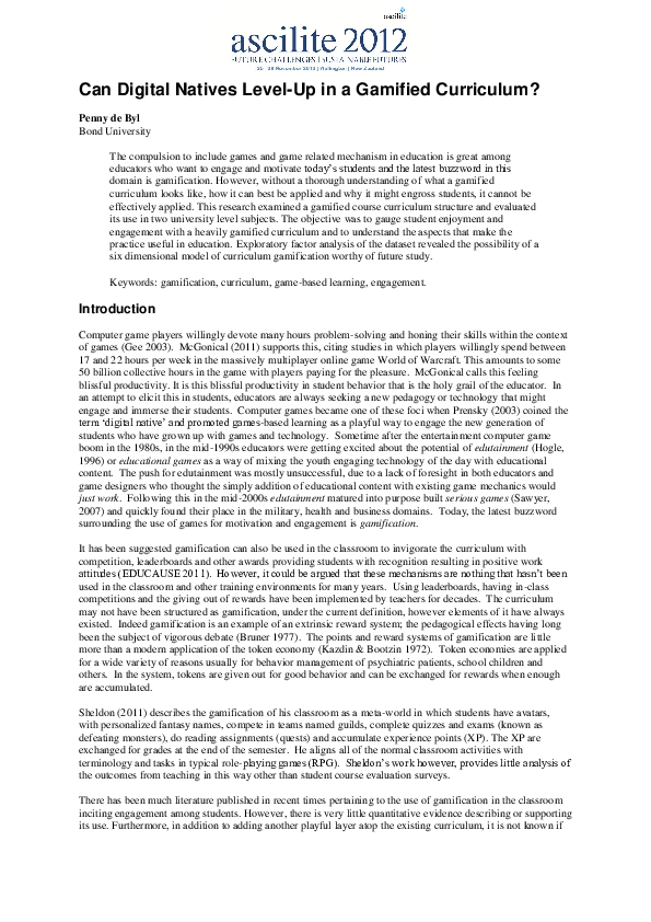 (PDF) Can digital natives level-up in a gamified curriculum?