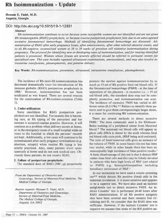 (PDF) Rh Isoimmunization - Update