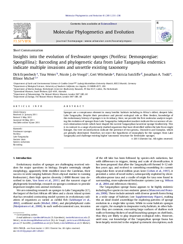 (PDF) Insights into the evolution of freshwater sponges (Porifera ...