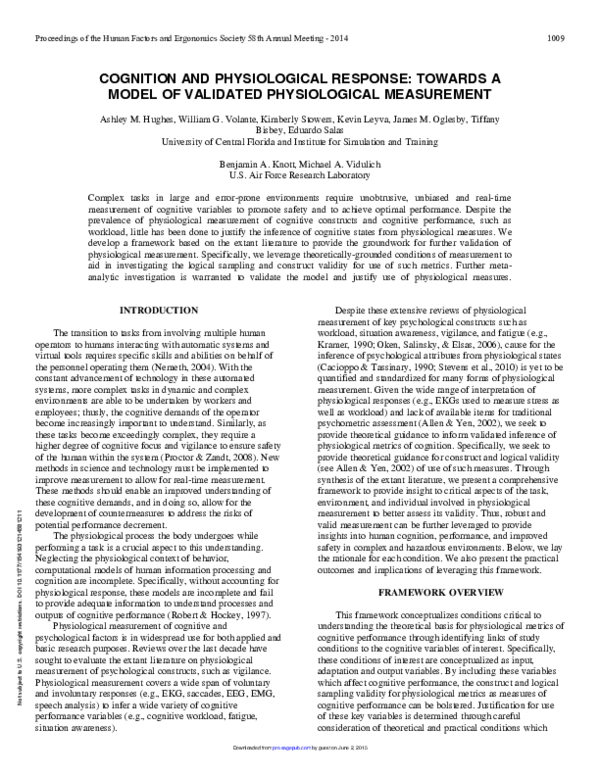 (PDF) Cognition and Physiological Response: Towards a Model of ...