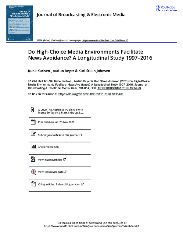 (PDF) Do High-Choice Media Environments Facilitate News Avoidance? A ...
