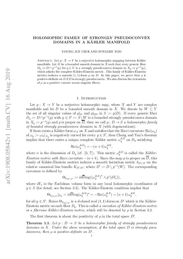 (PDF) Holomorphic Families of Strongly Pseudoconvex Domains in a Kähler ...