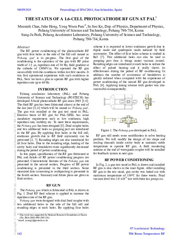 (PDF) The Status of a 1.6-CELL Photocathode RF Gun at Pal