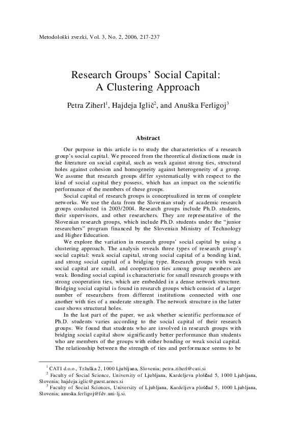 (PDF) Research groups’ social capital: a clustering approach