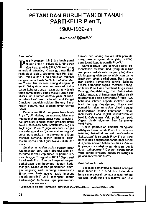 (PDF) PETANI DAN BURUH TANI DI TANAH PARTIKELIR P en T, 1900-1930-an