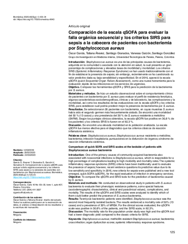 (PDF) Comparación de la escala qSOFA para evaluar la falla orgánica ...