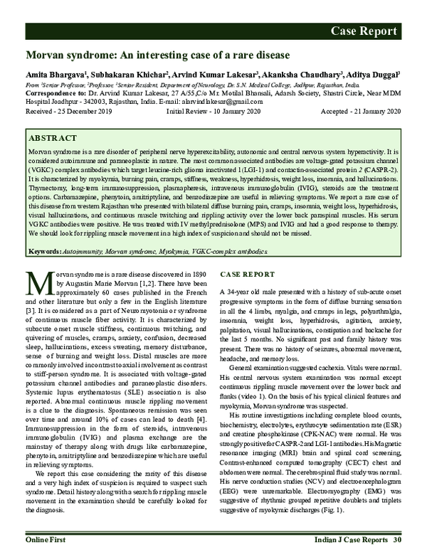 (PDF) Morvan Syndrome: An Interesting Case of a Rare Disease | Arvind ...