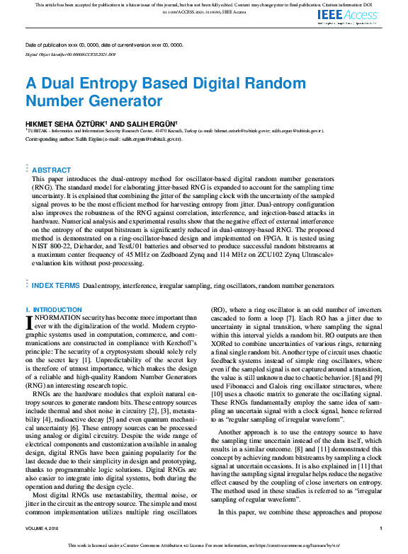 (PDF) A Dual Entropy Based Digital Random Number Generator