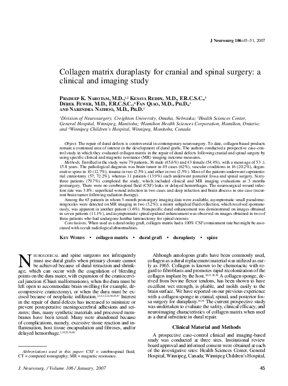 (PDF) Collagen matrix duraplasty for cranial and spinal surgery: a ...