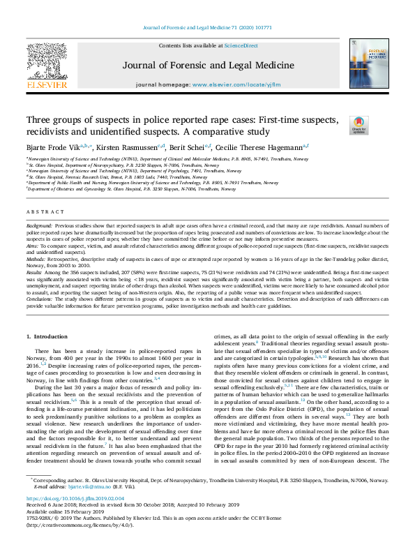 (PDF) Three groups of suspects in police reported rape cases: First ...