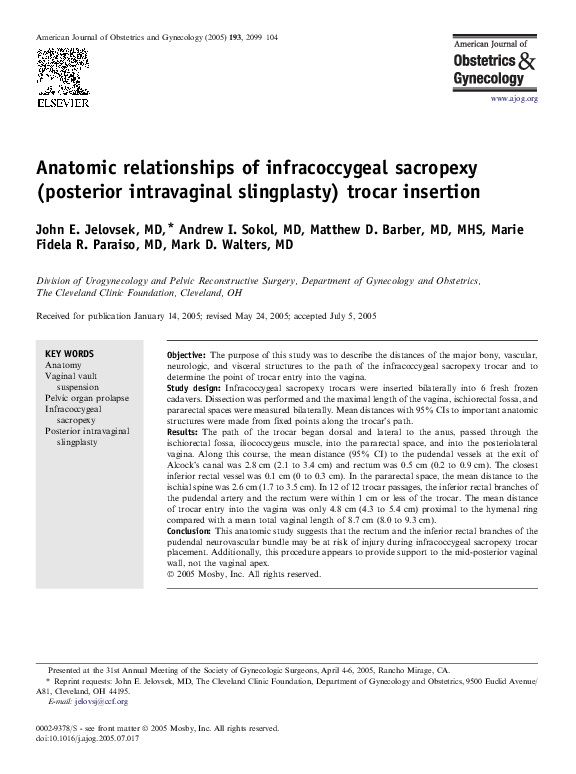 (PDF) Anatomic relationships of infracoccygeal sacropexy (posterior ...