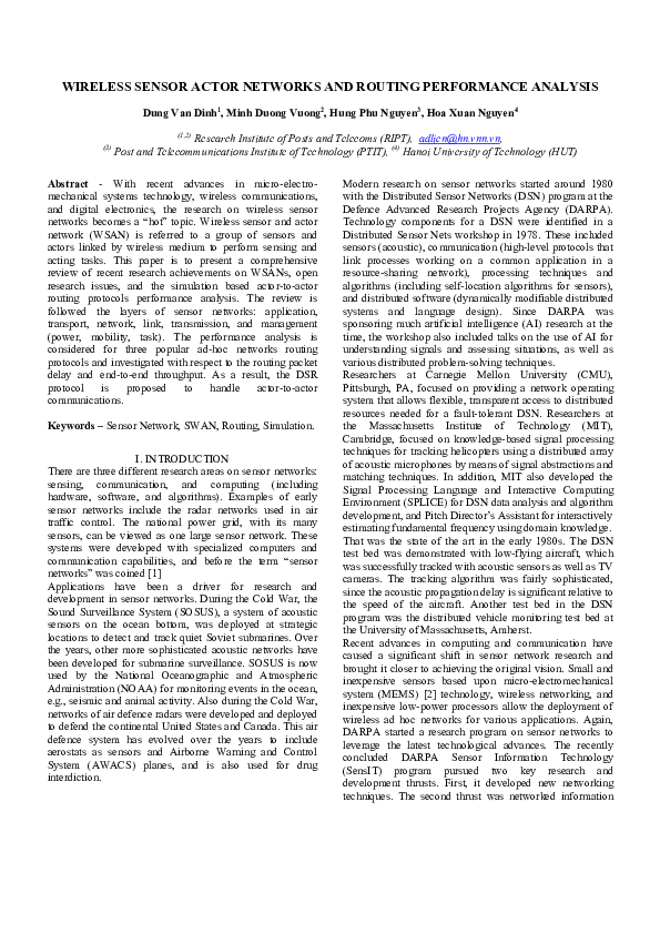 (PDF) Wireless sensor actor networks and routing performance analysis