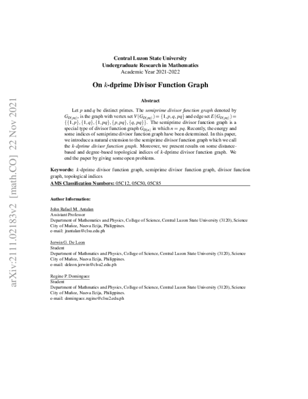 (PDF) On $k$-dprime Divisor Function Graph