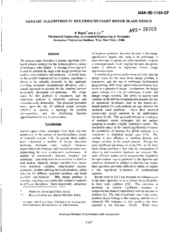 (PDF) Genetic algorithms in multidisciplinary rotor blade design