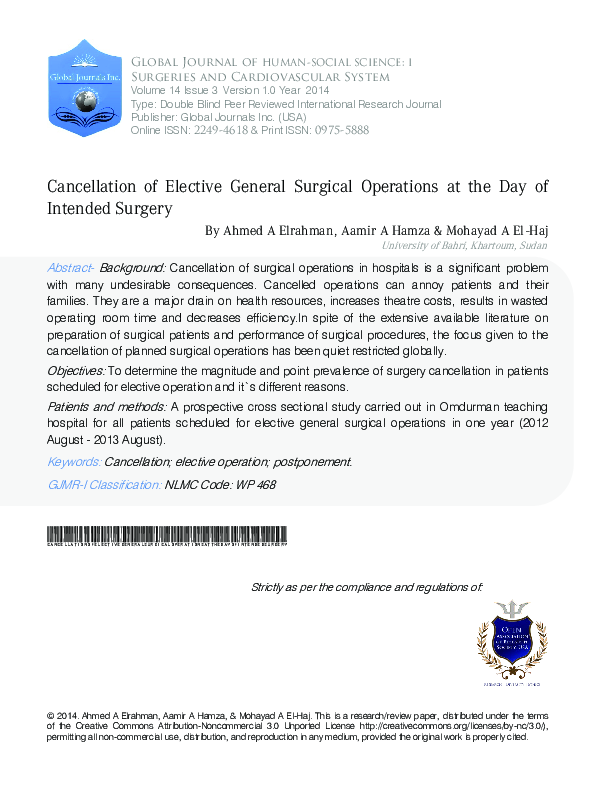 (PDF) Cancellation of Elective General Surgical Operations at the Day ...