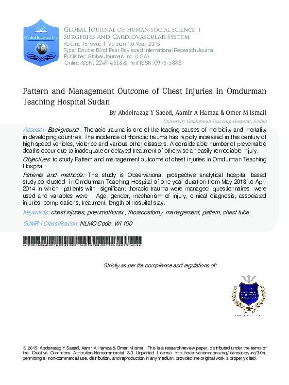 (PDF) Pattern and Management Outcome of Chest Injuries in Omdurman ...