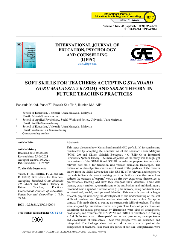 (PDF) Soft Skills for Teachers: Accepting Standard Guru Malaysia 2.0 ...