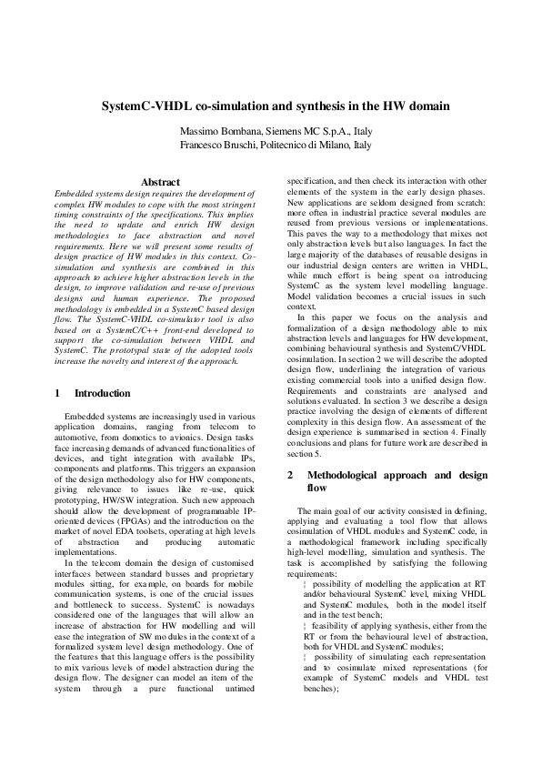 (PDF) SystemC-VHDL co-simulation and synthesis in the HW domain