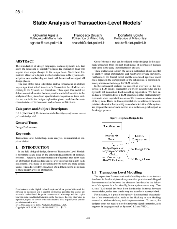 Pdf Static Analysis Of Transaction Level Models
