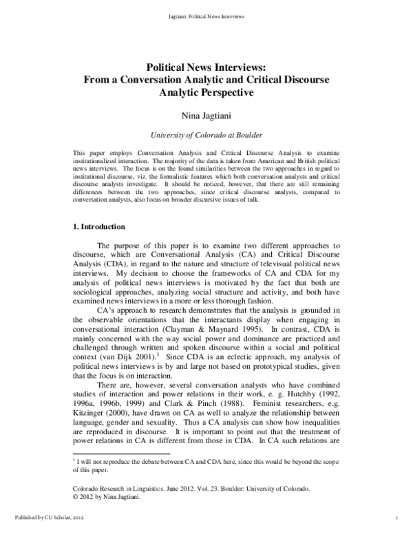 (PDF) Political News Interviews: From a Conversation Analytic and ...