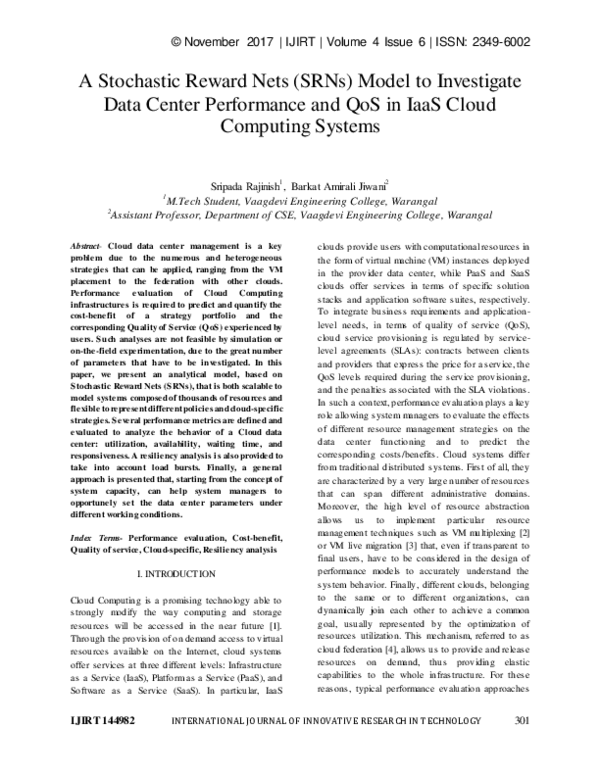 (PDF) A Stochastic Reward Nets (SRNs) Model to Investigate Data Center ...
