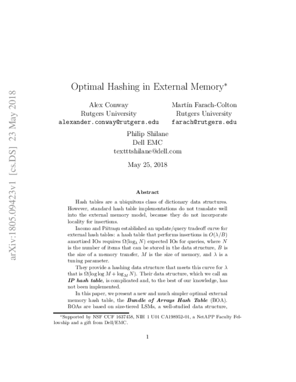 (PDF) Optimal Hashing in External Memory
