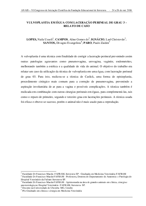 (PDF) Vulvoplastia Em Égua Com Laceração Perineal De Grau 3 - Relato De ...