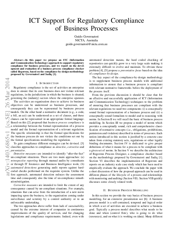 (PDF) ICT Support for Regulatory Compliance of Business Processes