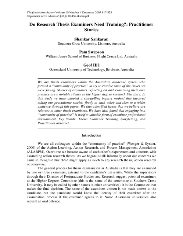 (PDF) Do Research Thesis Examiners Need Training?: Practitioner Stories