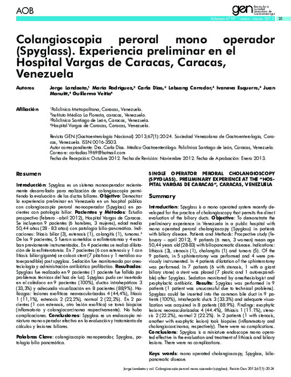 (PDF) Colangioscopia peroral mono operador (Spyglass): Experiencia ...
