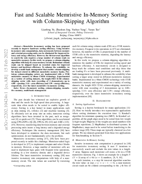 (PDF) Fast and Scalable Memristive In-Memory Sorting with Column-Skipping Algorithm
