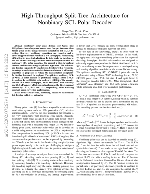 (PDF) High-Throughput Split-Tree Architecture for Nonbinary SCL Polar Decoder