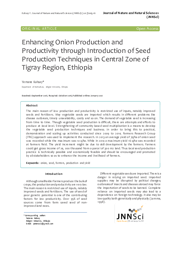 (PDF) Enhancing Onion Production and Productivity through Introduction ...