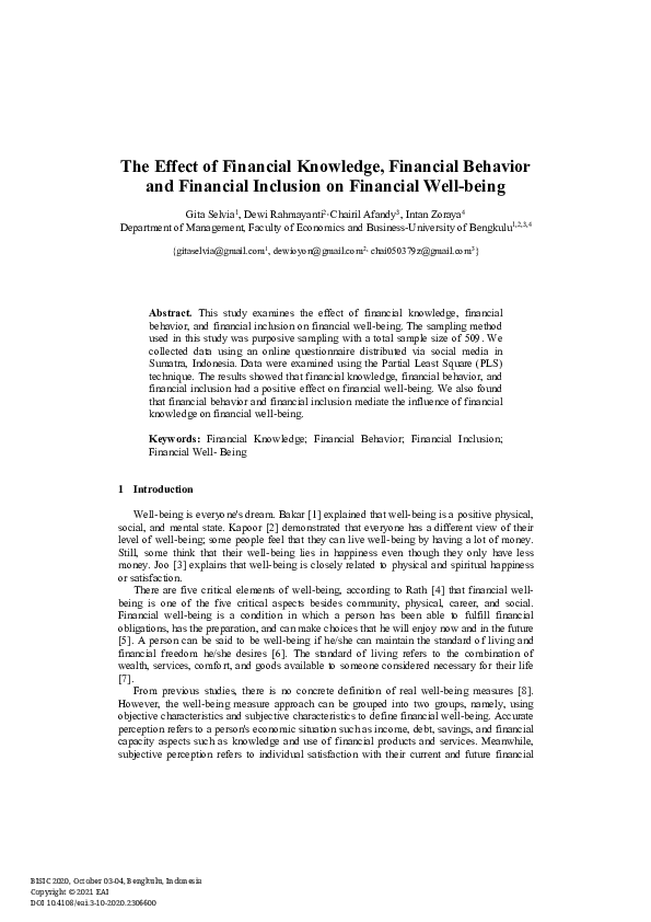 (PDF) The Effect of Financial Knowledge, Financial Behavior and ...