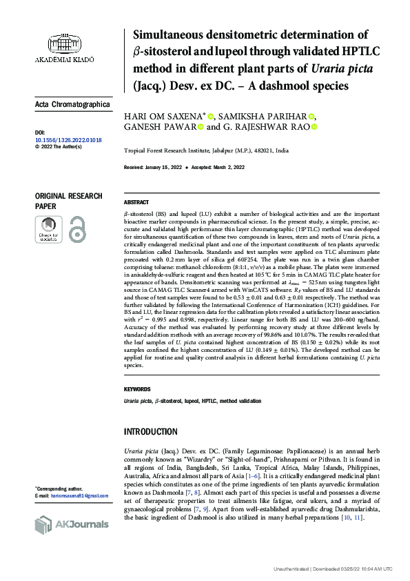(PDF) Simultaneous densitometric determination of β-sitosterol and lupeol through validated ...