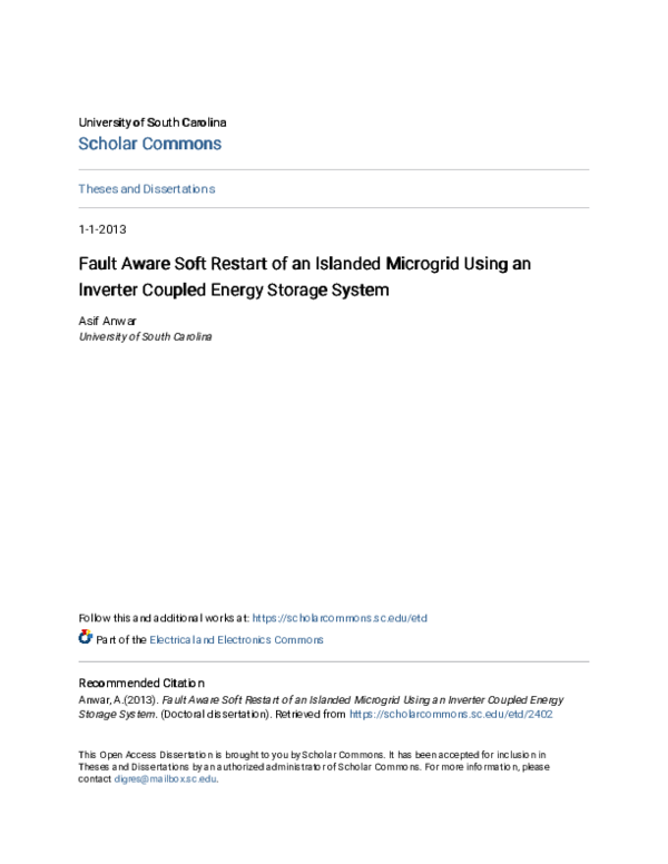 (PDF) Fault Aware Soft Restart of an Islanded Microgrid Using an Inverter Coupled Energy Storage ...