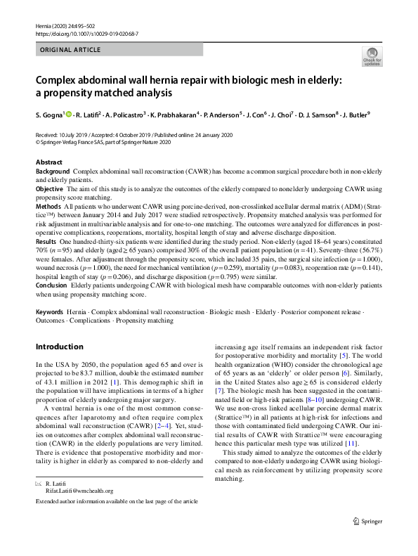 (PDF) Complex abdominal wall hernia repair with biologic mesh in ...
