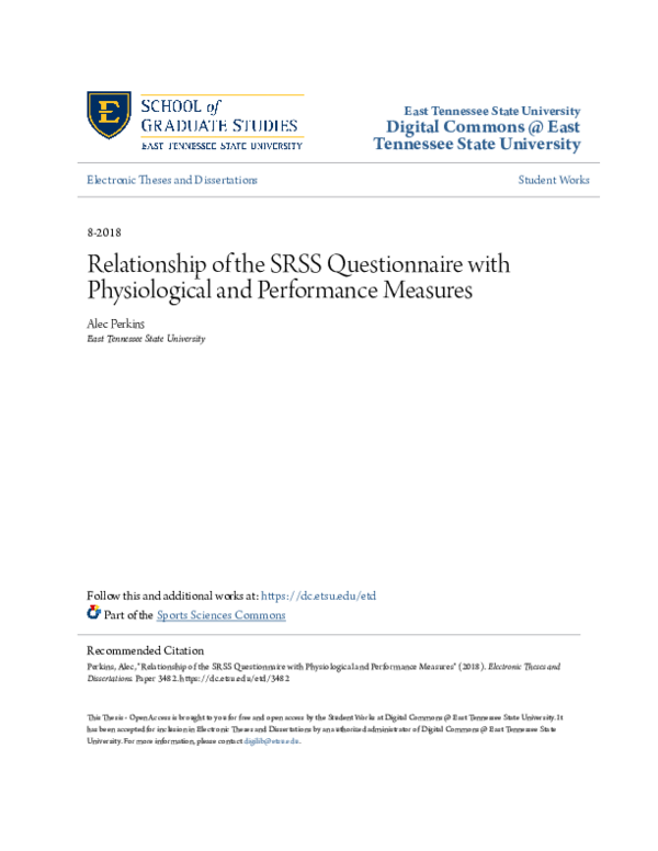 (PDF) Relationship of the SRSS Questionnaire with Physiological and ...