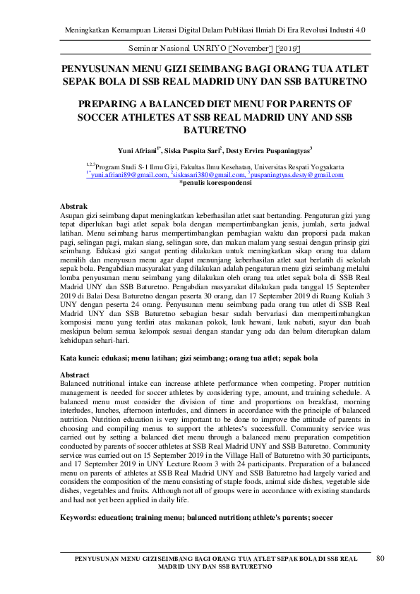 (PDF) Penyusunan Menu Gizi Seimbang Bagi Orang Tua Atlet Sepak Bola DI ...