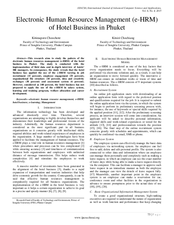 (PDF) Electronic Human Resource Management (e-HRM) of Hotel Business in ...