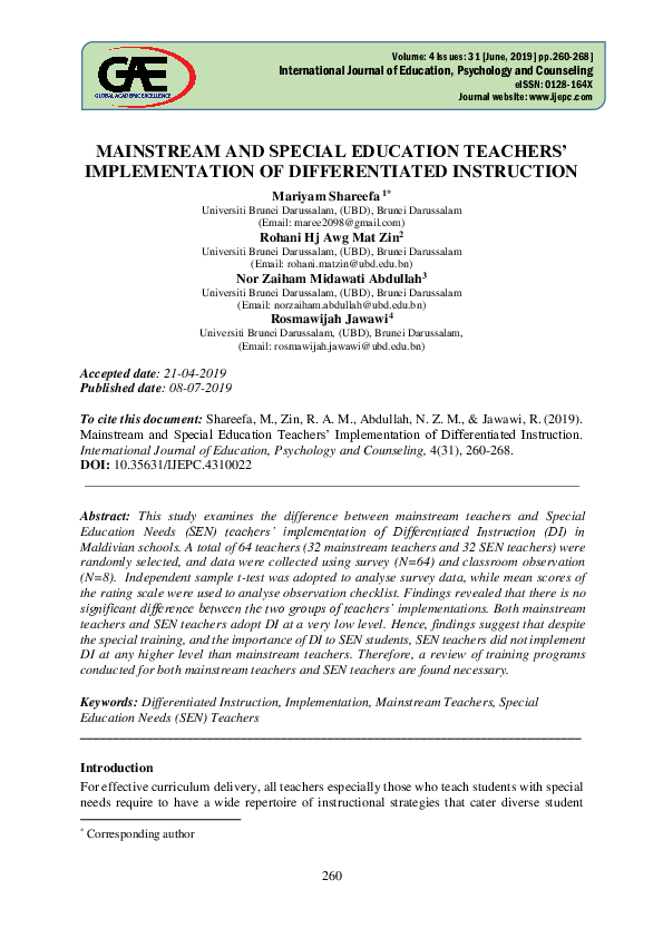 (PDF) Mainstream and Special Education Teachers’ Implementation of ...