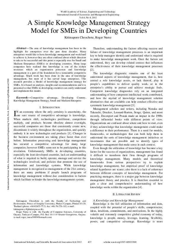 (PDF) A Simple Knowledge Management Strategy Model for SMEs in ...