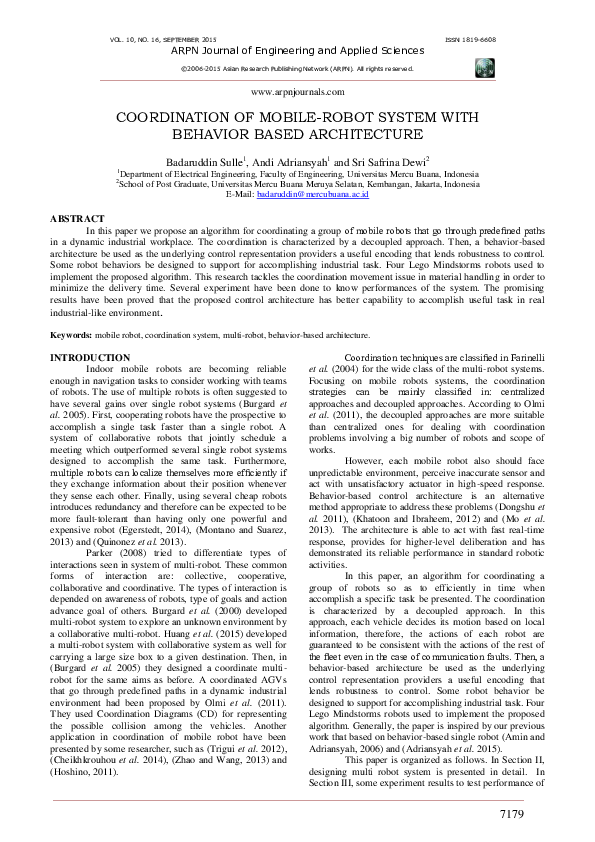 (PDF) Coordination of Mobile-Robot System with Behavior Based Architecture