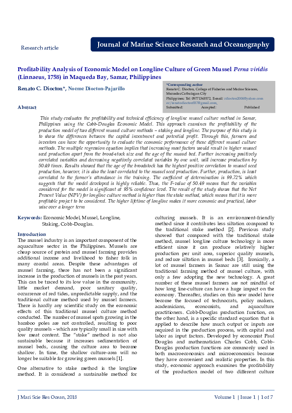 (DOC) Profitability Analysis of Economic Model on Longline Culture of ...