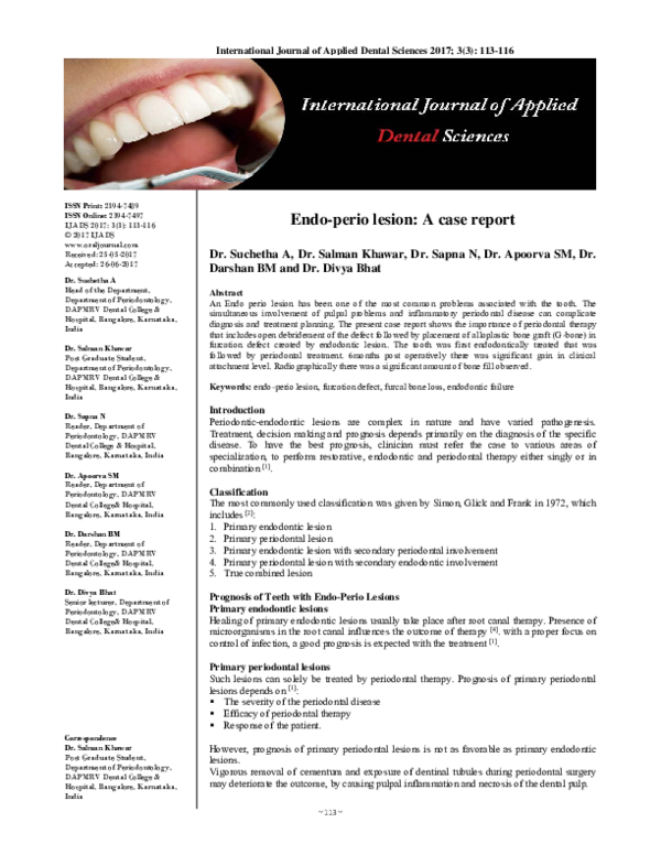 (PDF) Endo-perio lesion : A case report Dr