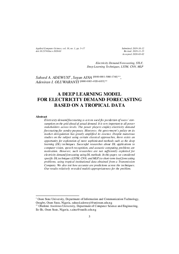 Pdf A Deep Learning Model For Electricity Demand Forecasting Based On A Tropical Data