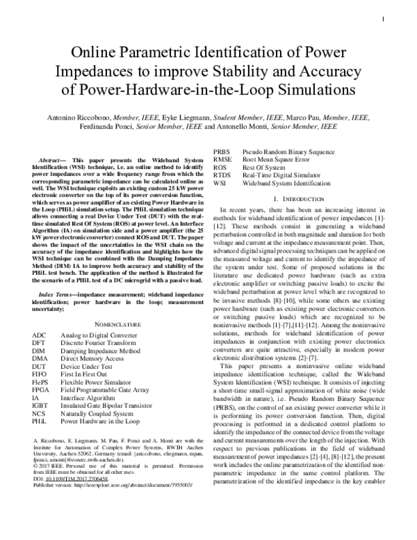 (PDF) Online Parametric Identification of Power Impedances to Improve Stability and Accuracy of ...