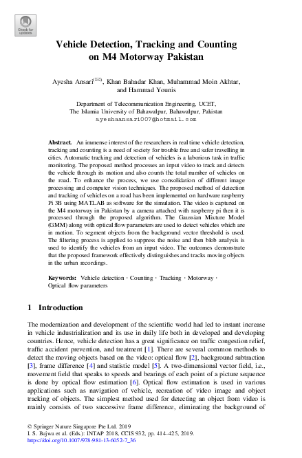 (PDF) Vehicle Detection, Tracking and Counting on M4 Motorway Pakistan