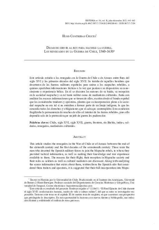 (PDF) Dejar de servir al rey para hacerle la guerra. Los renegados en ...