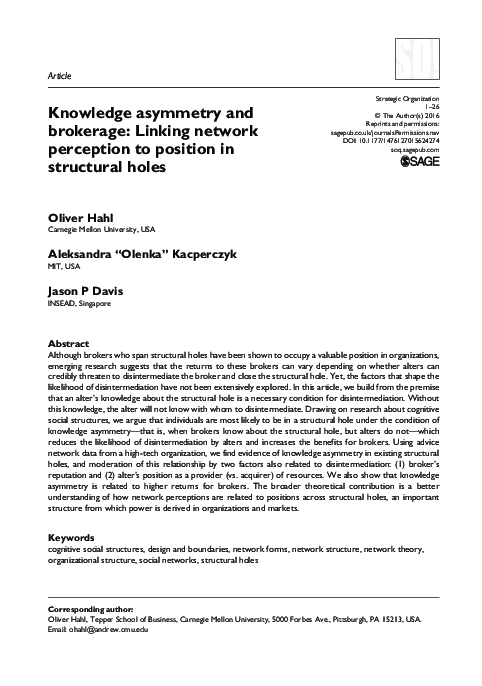 (PDF) Knowledge asymmetry and brokerage: Linking network perception to ...